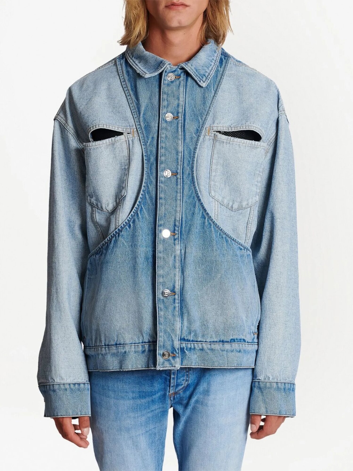 Куртка BALMAIN Panelled-design denim jacket, размер 52, синий — фото 1