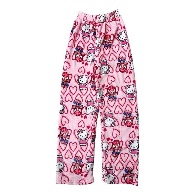 New Cartoon Spider Man Sleeping Pants Anime Hello Kitty Pajama Pants Flannel Soft Casual Pants Cartoon Home Trousers Couple Gift