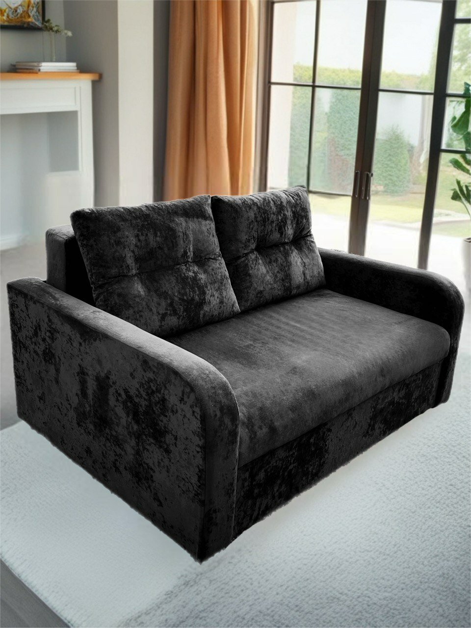 Диван-кровать "сакар мини", черный велюр OWN №22, механизм Трехсекционная еврокнижка, 145 х 90 х 80 см