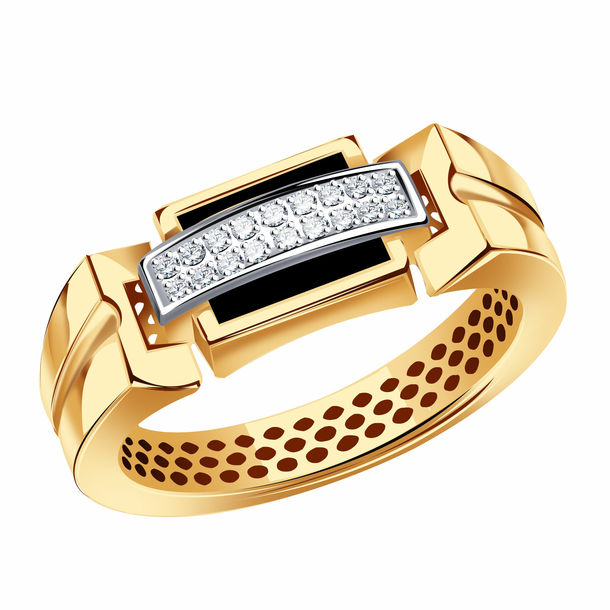 Кольцо дорожка, красное золото, 585 проба, оникс, фианит