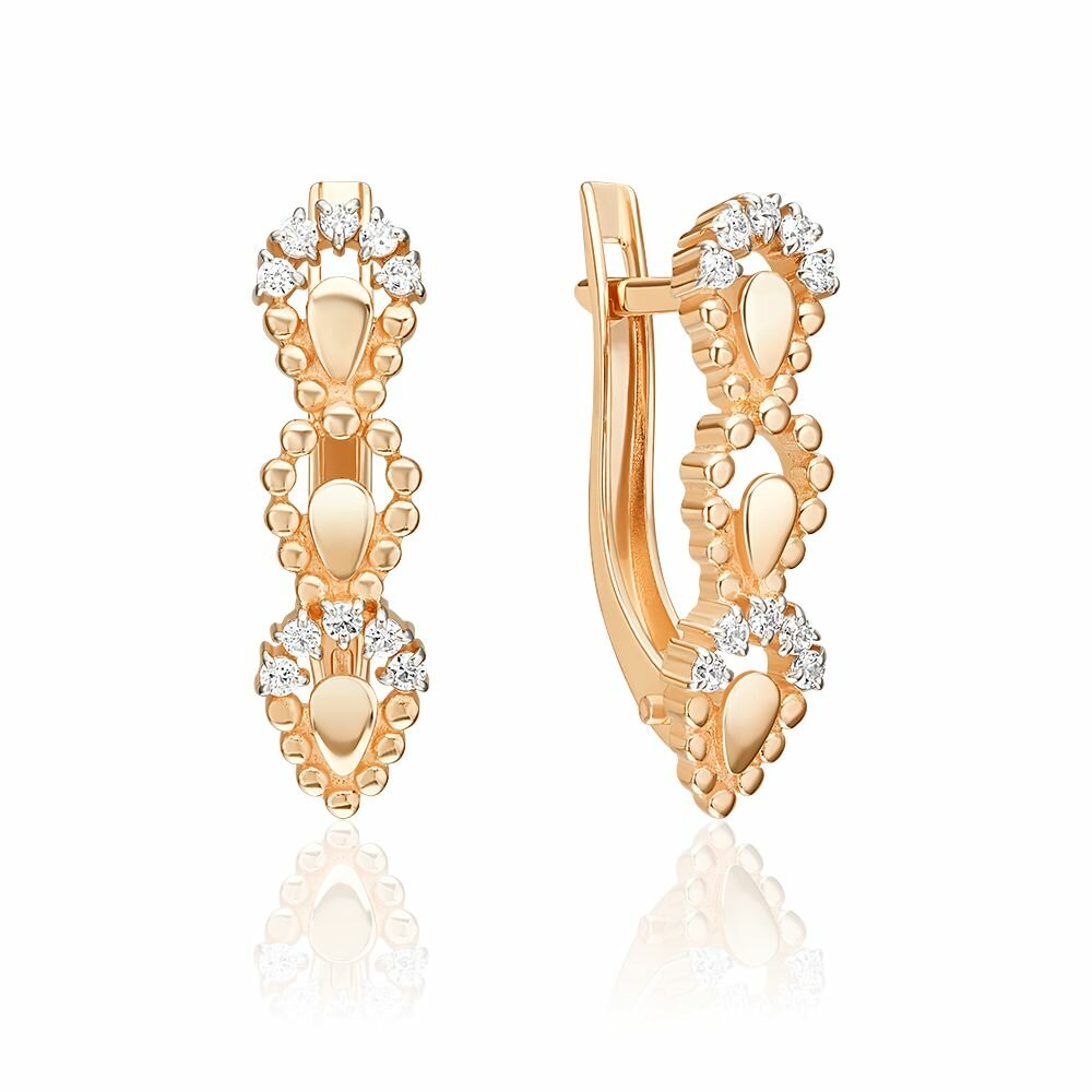 Серьги, красное золото, 585 проба, фианит