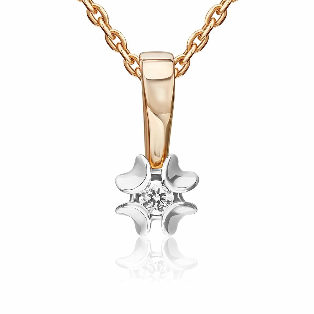 Подвеска, комбинированное золото, 585 проба, родирование, бриллиант