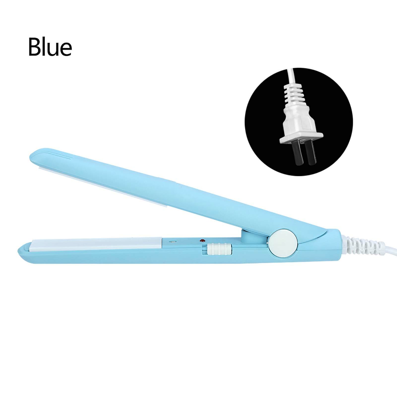 2 in 1 Mini Hair Straightener Ceramic Tourmaline Plate Flat Iron Curler Sky Blue