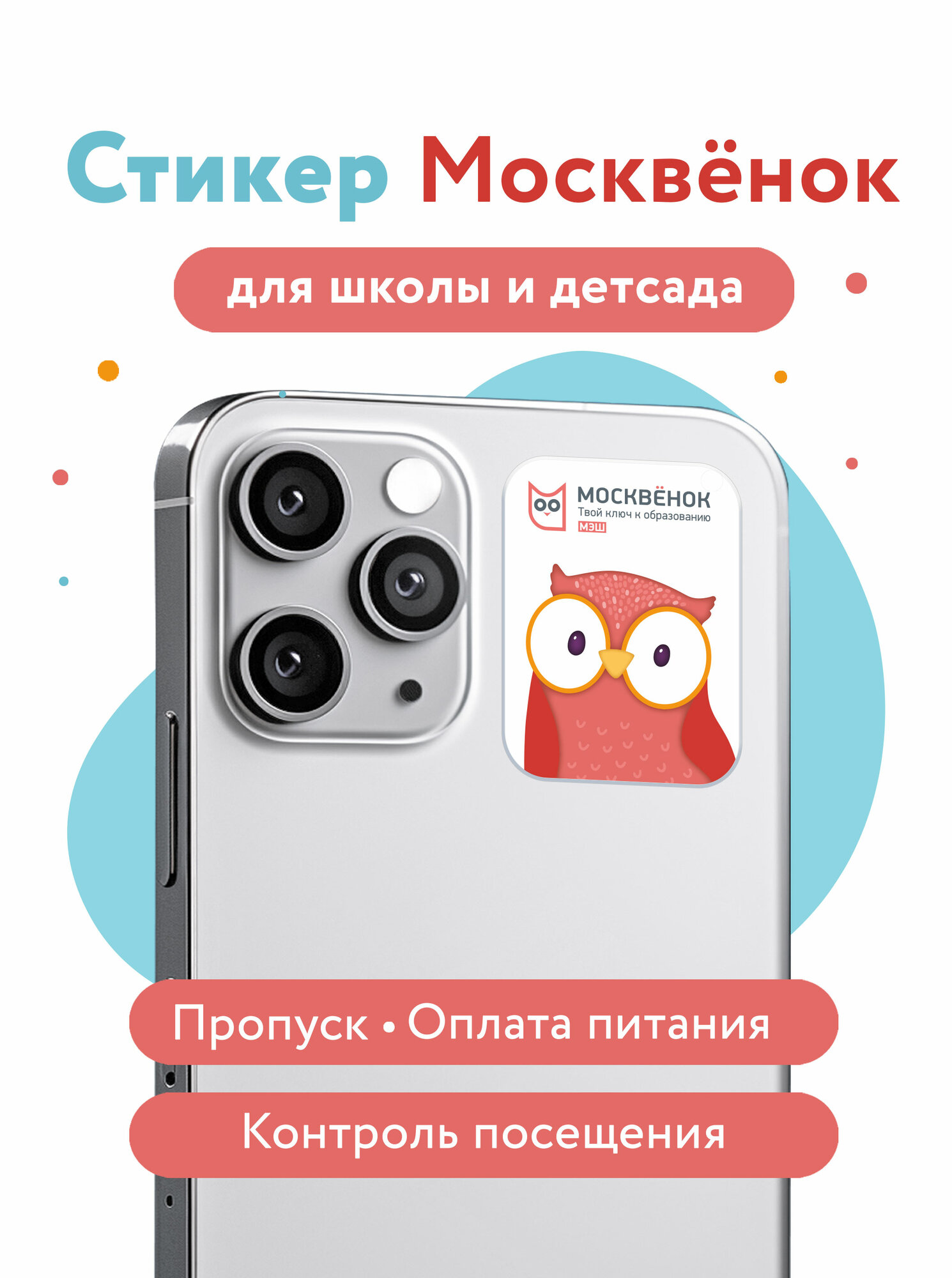 Стикер Москвенок, пропуск карта в школу "Сова", электронная карта школьника