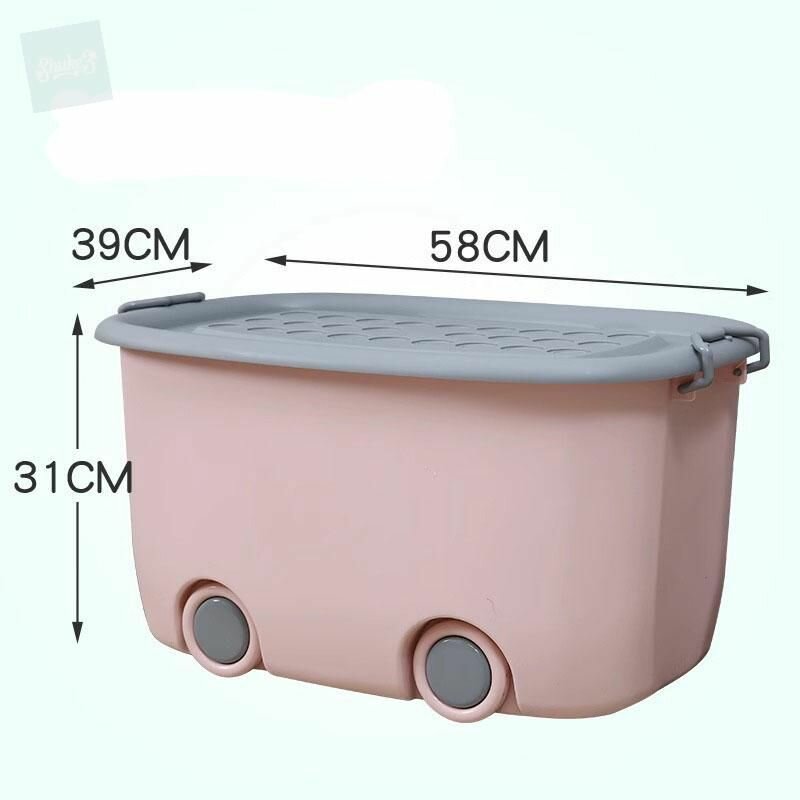 Ящик-контейнер для игрушек, пластик/корзина-органайзер на колесиках, для хранения игрушек, 60 литров, розово-серый