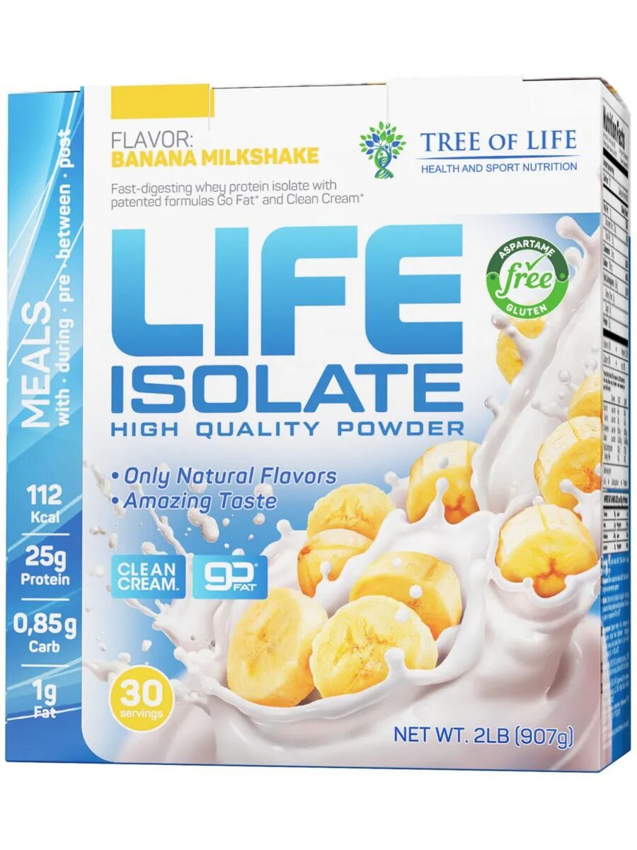 Протеин изолят Tree of Life Life Isolate 907 р (Банановый коктейль)