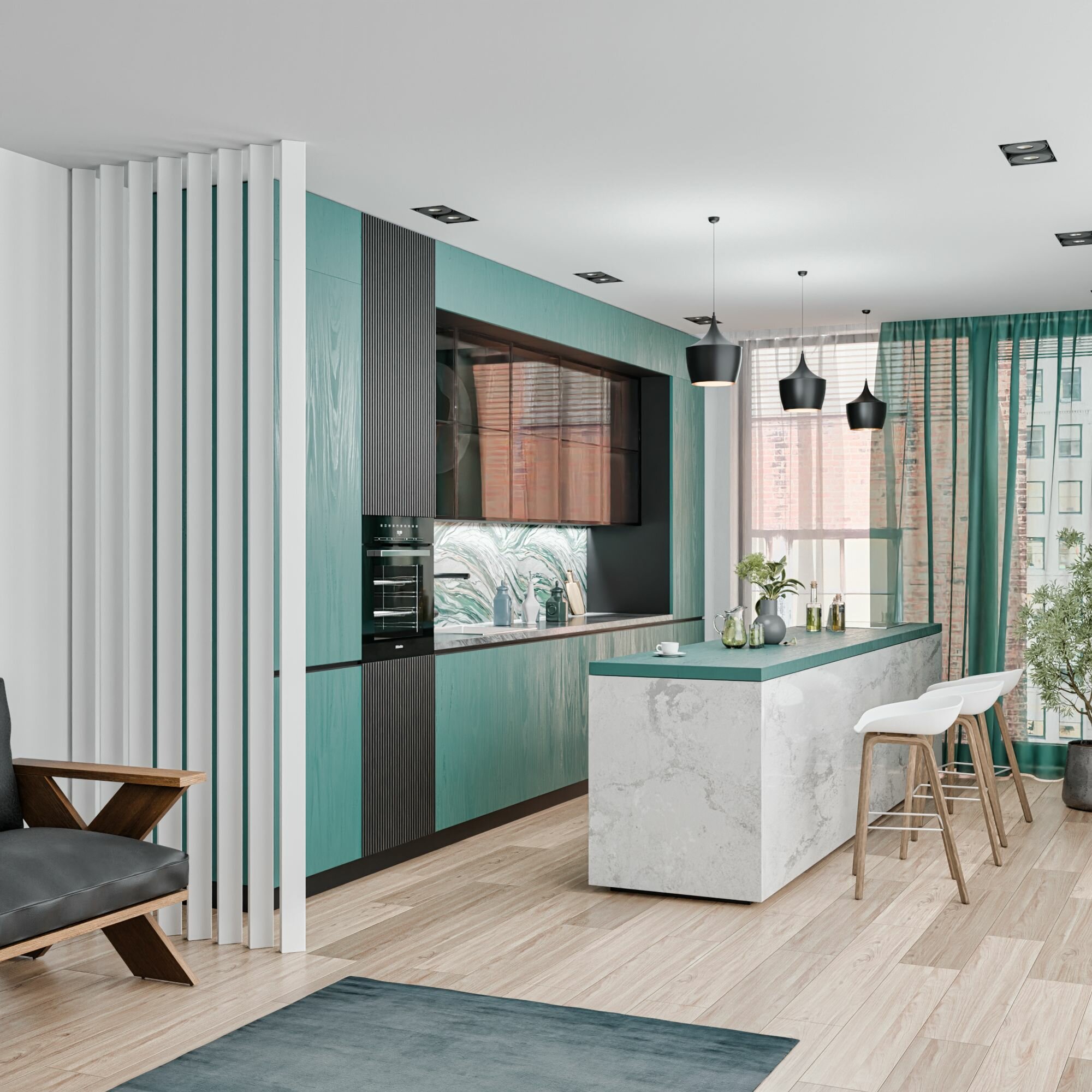 Рейки отдельно стоящие для зонирования 40х80 мм, ширина 980 мм, белые