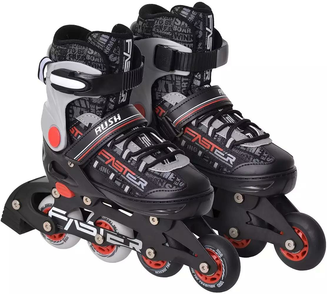 Роликовые коньки RUSH ACTION алюминиевая рама, размер 33-36, черно-серые