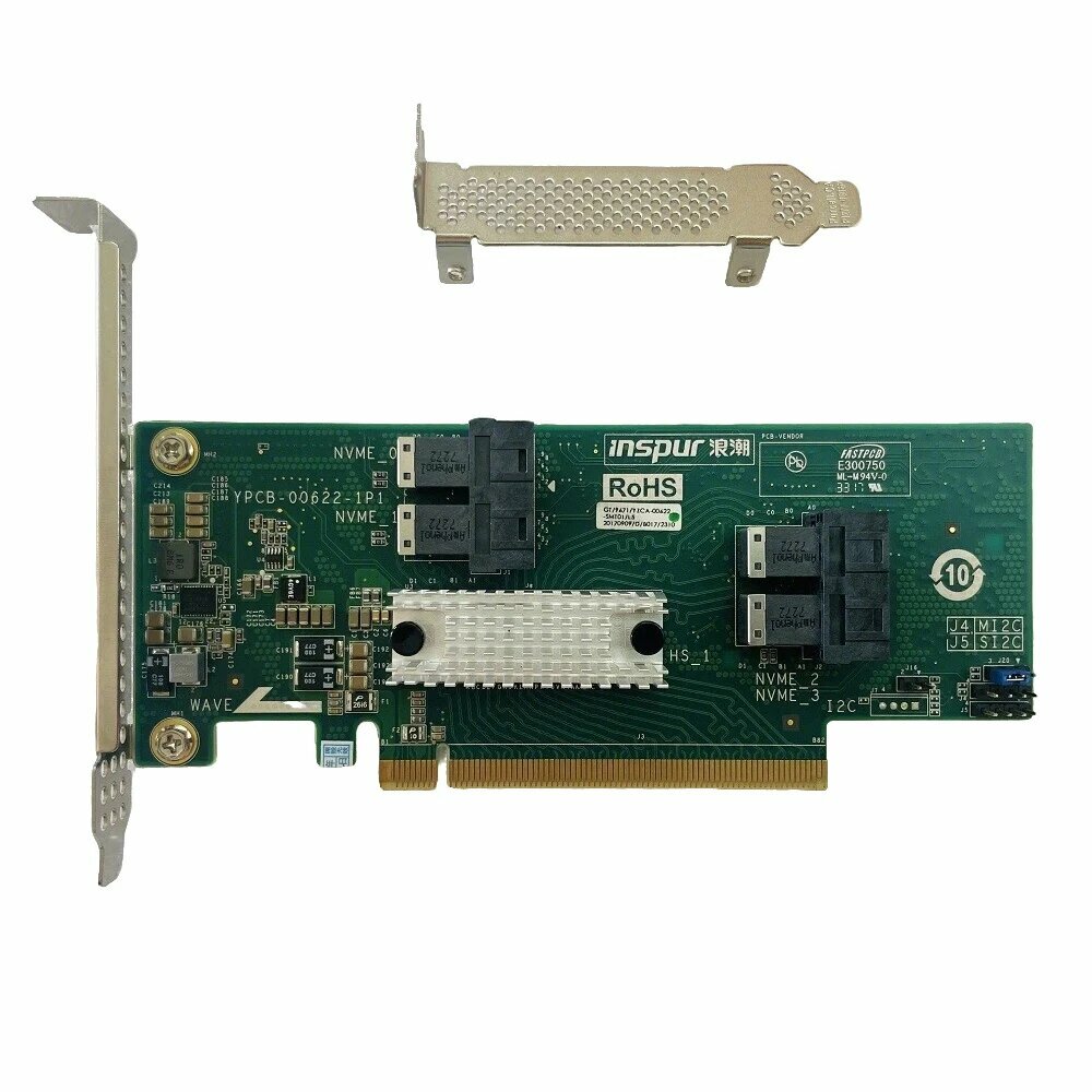 Адаптер PCIe X16 к U2 NVME, 4 порта, U2, 12 Гбит/с, канал контроллера NVME, (необходие раздвоение сигнала)