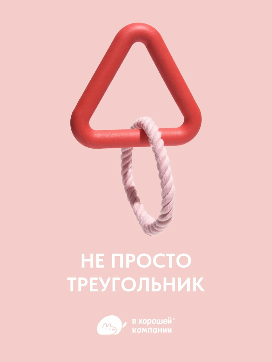 Игрушка верёвка и резиновый треугольник для собак крупных и средних пород IN GOOD COMPANY цвет красный