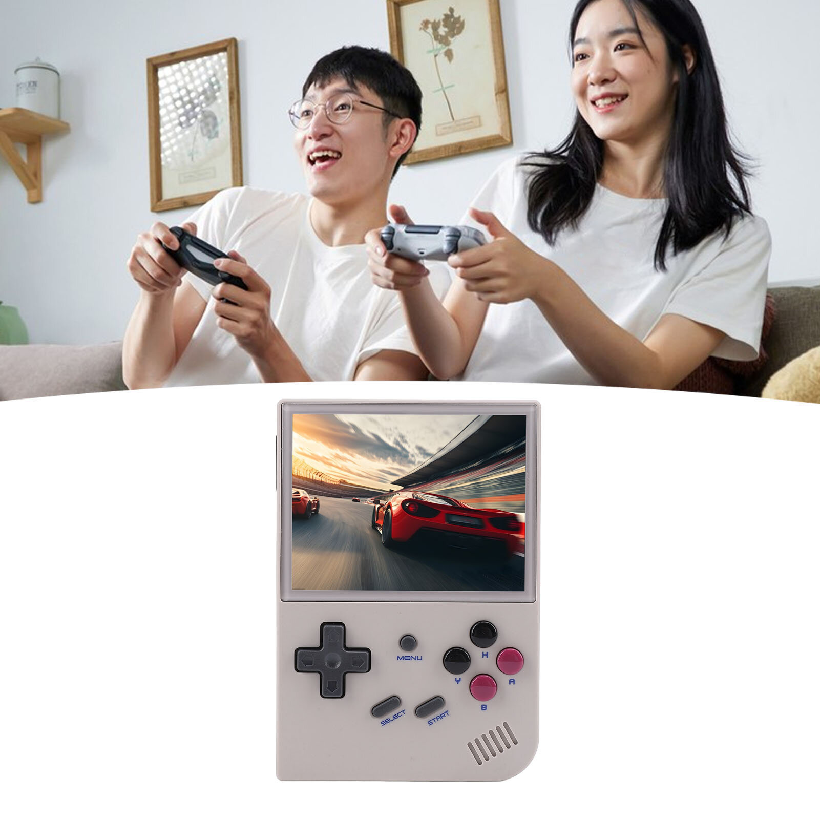 64 ГБ ретро портативная игровая консоль с 3,5-дюймовым IPS экраном 640x480 поддержка геймпада мультимедийный интерфейс высокой четкости ТВ-выход винтажный серый
