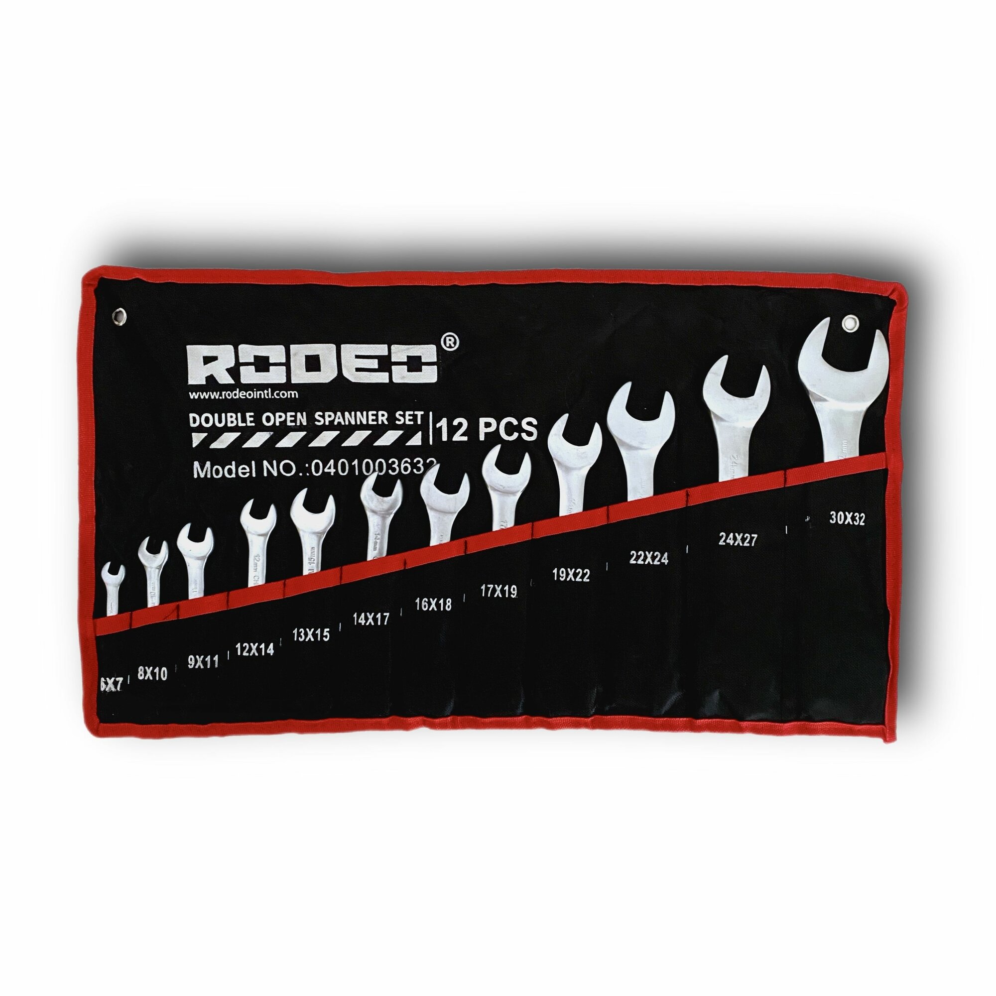 Набор двухсторонних рожковых гаечных ключей Rodeo (12 штук) в тканевом чехле (6-32 мм), 401003632