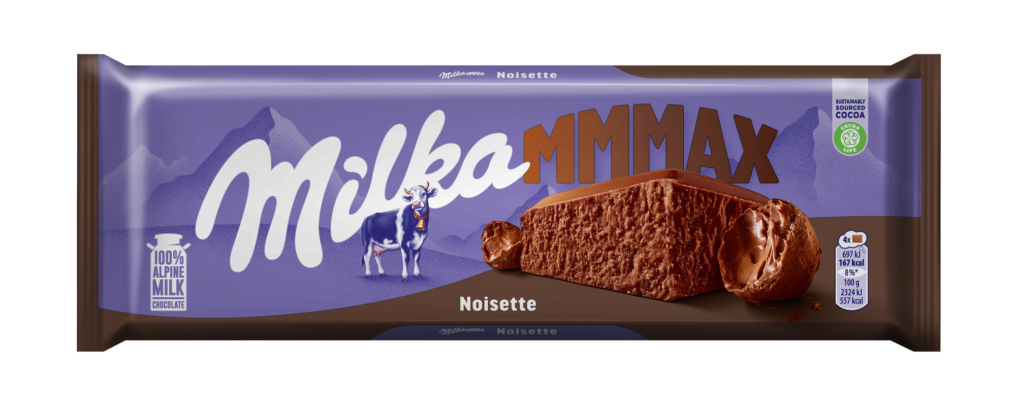 Гигантская шоколадная плитка Milka MMMAX Noisette / Милка молочный шоколад с кремом из фундука, 250 гр. (Швейцария)