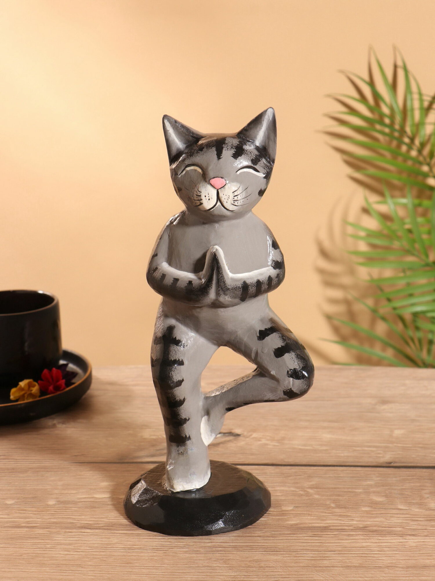 Сувенир интерьерный "Кот-йог", 28 см, дерево, цвет: серый, тематика праздника: универсальная тематика