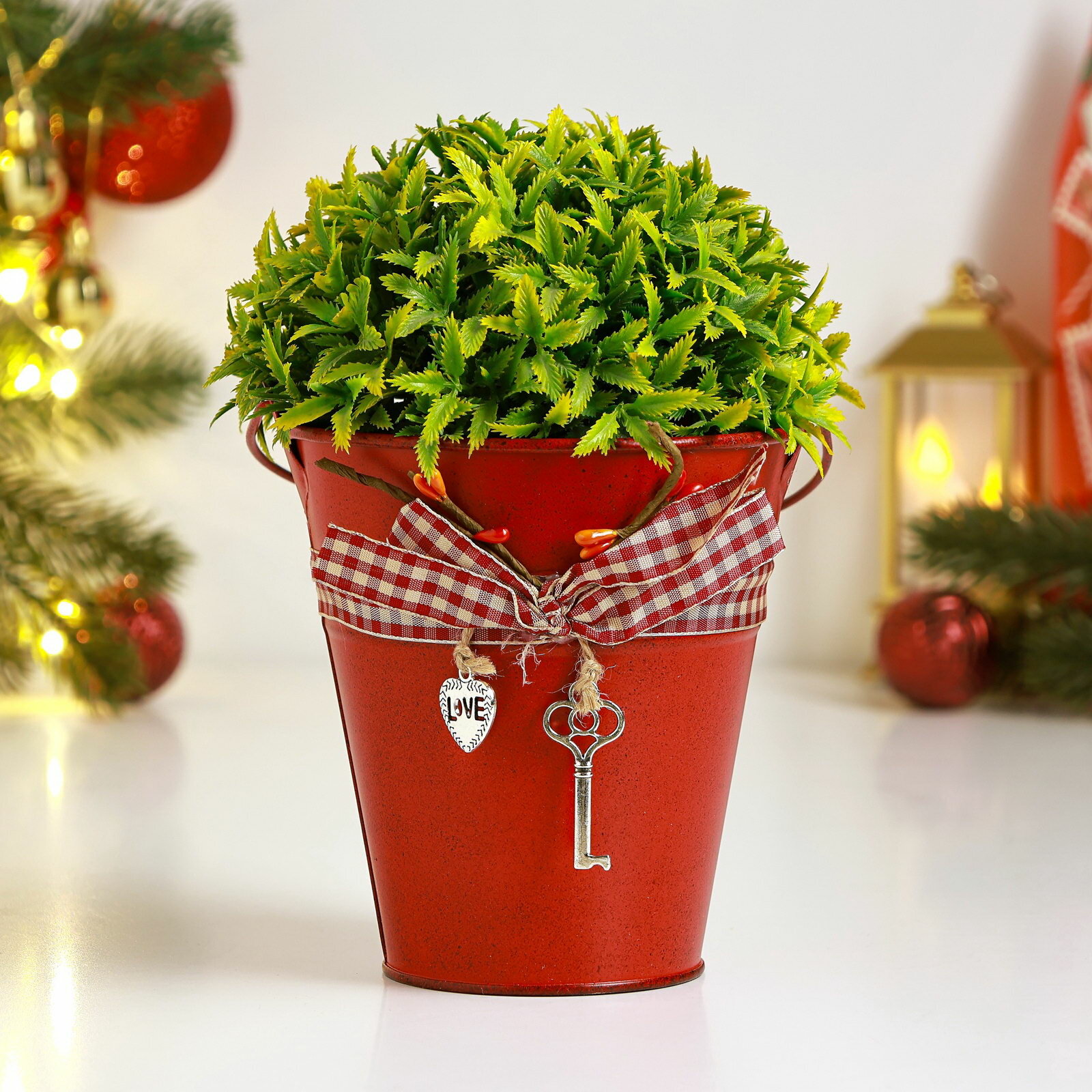 Кашпо "Ведерко Рустад", 12x12x13 см, красное, тематика: банты