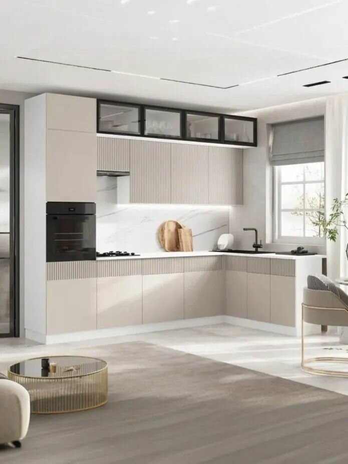 Угловая кухня Оливия МДФ/ЛДСП 3,0х1,8м белый/шарли мокко со столешницей