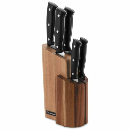 Набор кухонных ножей Rondell Dual 6 предметов, с подставкой, черный (RD-1943)