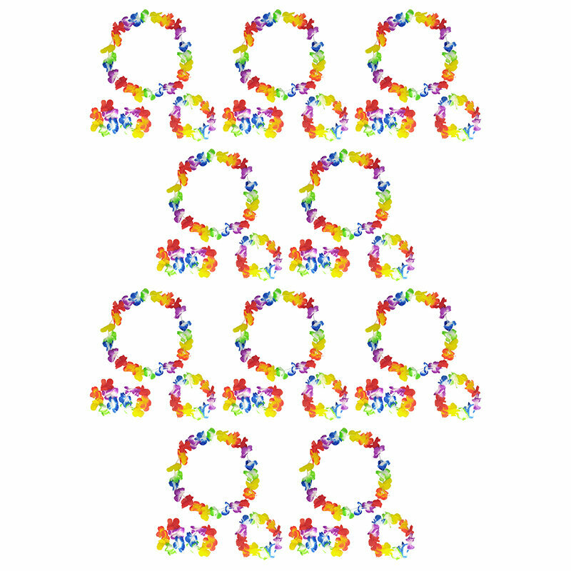 Гавайский набор: ожерелье лея, венок, 2 браслета (Набор 10 шт.)