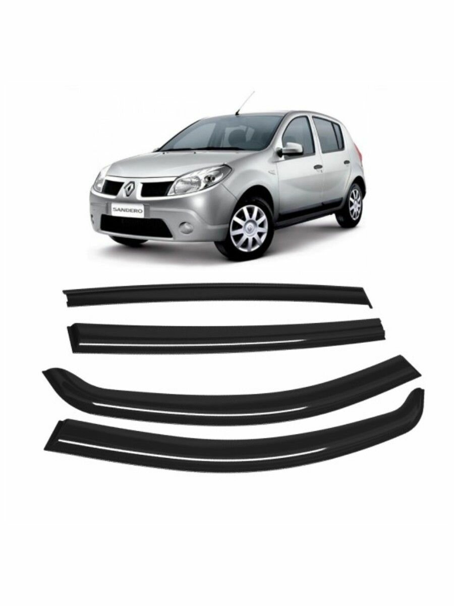 Дефлекторы неломающиеся 4 шт. для а/м Renault Sandero хетчбек, Voron Glass DEF00246