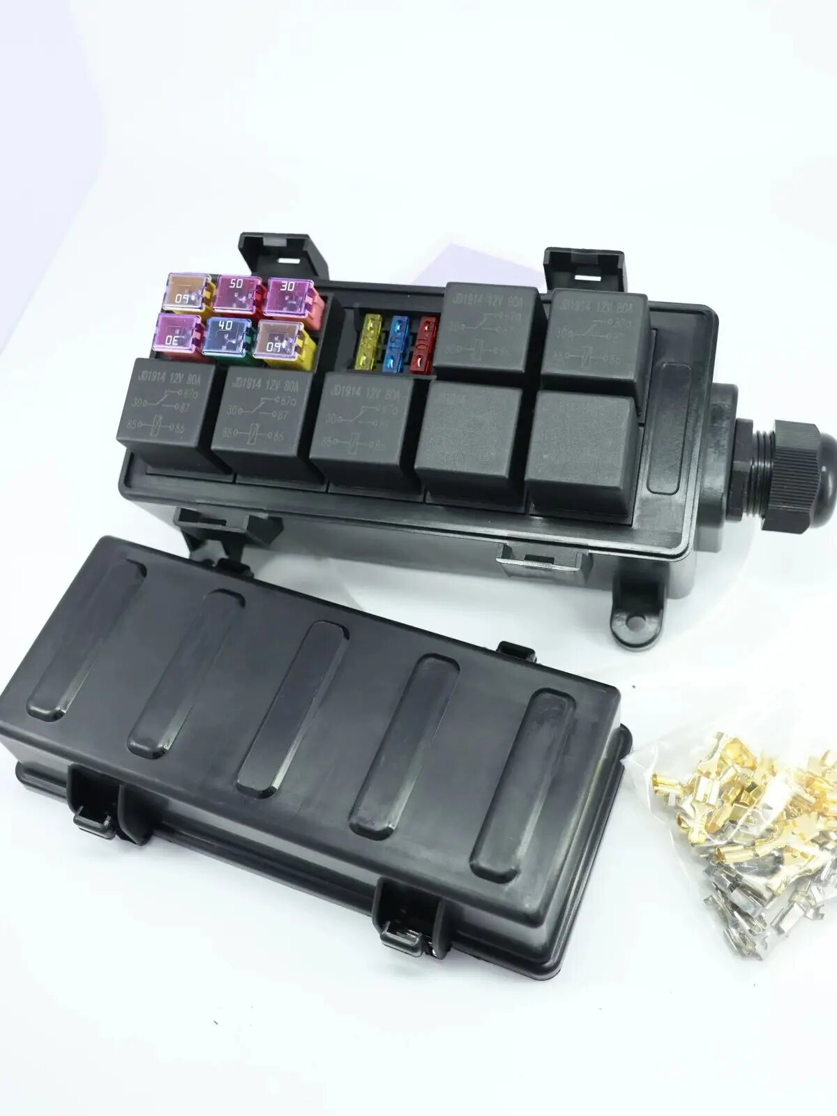 12 В 24 В Новый водонепроницаемый 80 А 6-позиционный квадратный 3-ходовой предохранитель ATO 7-контактный автомобильный релейный блок RV Модификация грузовика Стандартный кронштейн реле предохранителя