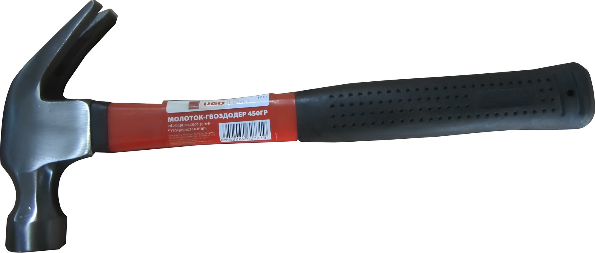 Молоток-гвоздодер UGO LOKS, материал: фиберглассовая рукоятка, металлический боёк, вес: 450 г.