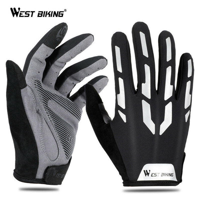 Перчатки велосипедные West Biking, светоотражающие, сенсорные, размер M，Светоотражающие перчатки для езды на велосипеде