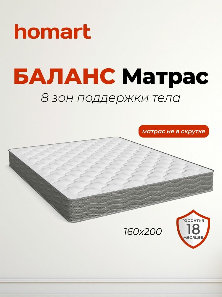 Матрас баланс 160*200, трикотаж люкс, независимые пружины, с антибактериальной пропиткой