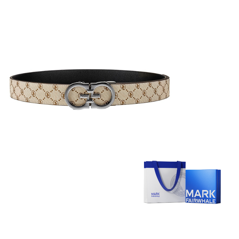 FAIRWHALE PVC Polyvinyl Chloride Leather Belts Men's Black Gift Box Set, Width 3.5cm 110cm