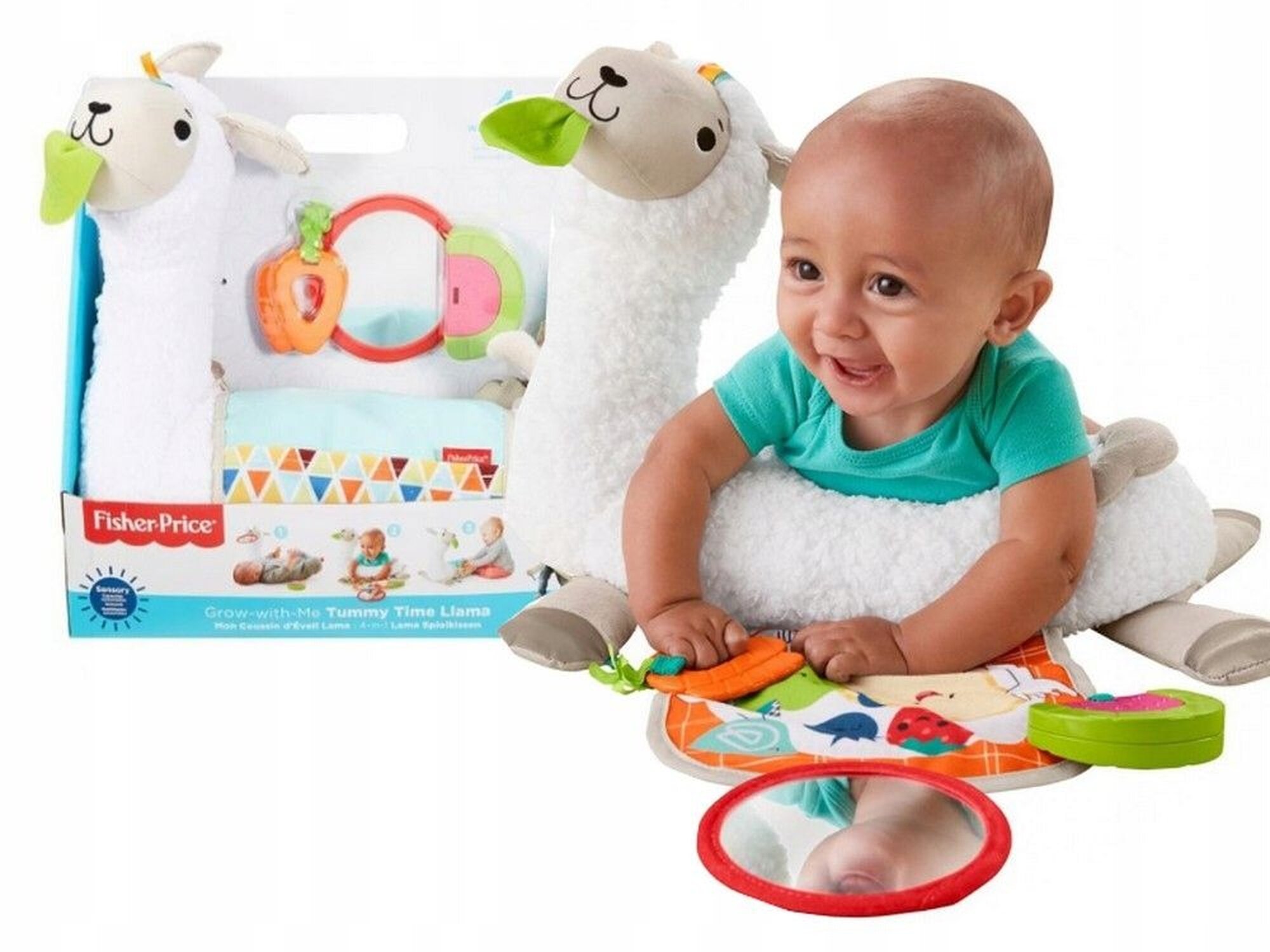 Сенсорная игрушка Fisher-Price - Мягкая игрушка валик Лама с сенсорными элементами - Фишер Прайс GLK39