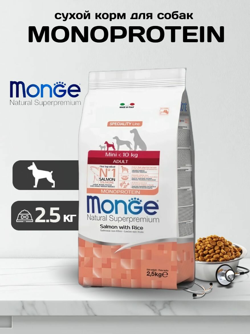 Сухой корм для собак мелких пород Monge Speciality Adult Mini (Лосось, рис) - 2,5 кг