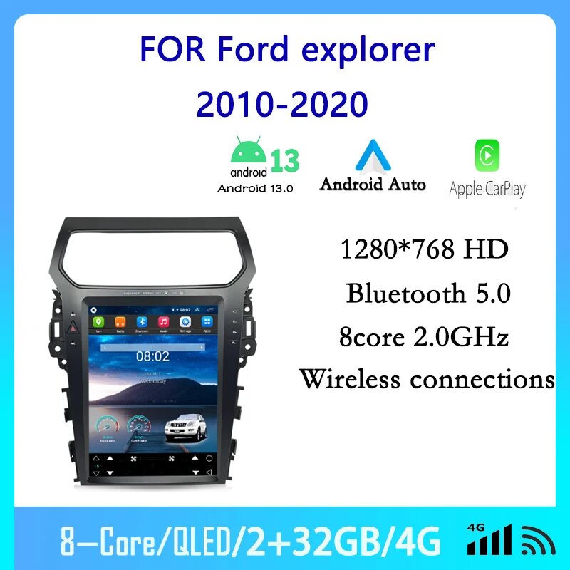 Автомобильный радиоприемник Pentohoi для Ford Explorer 2010-2020 Carplay, авто стерео Tesla, Android экран, мультимедийный плеер, 8G + 256G, 4G, WIFI, GPS 2 32
