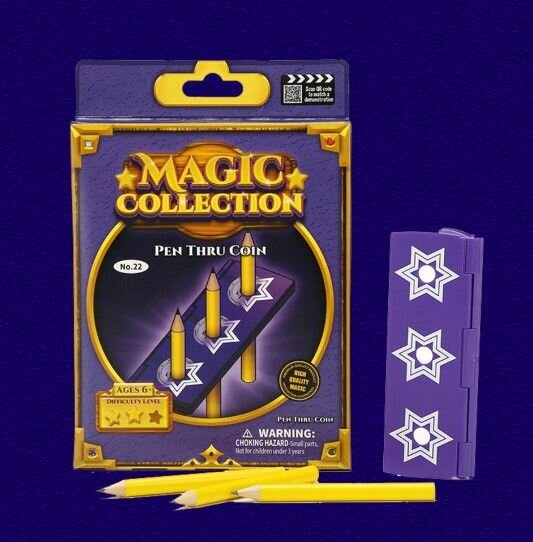 Фокус Карандаши сквозь монеты Pen Thru Coin, можно брать любые монеты, пластик, от 6 лет