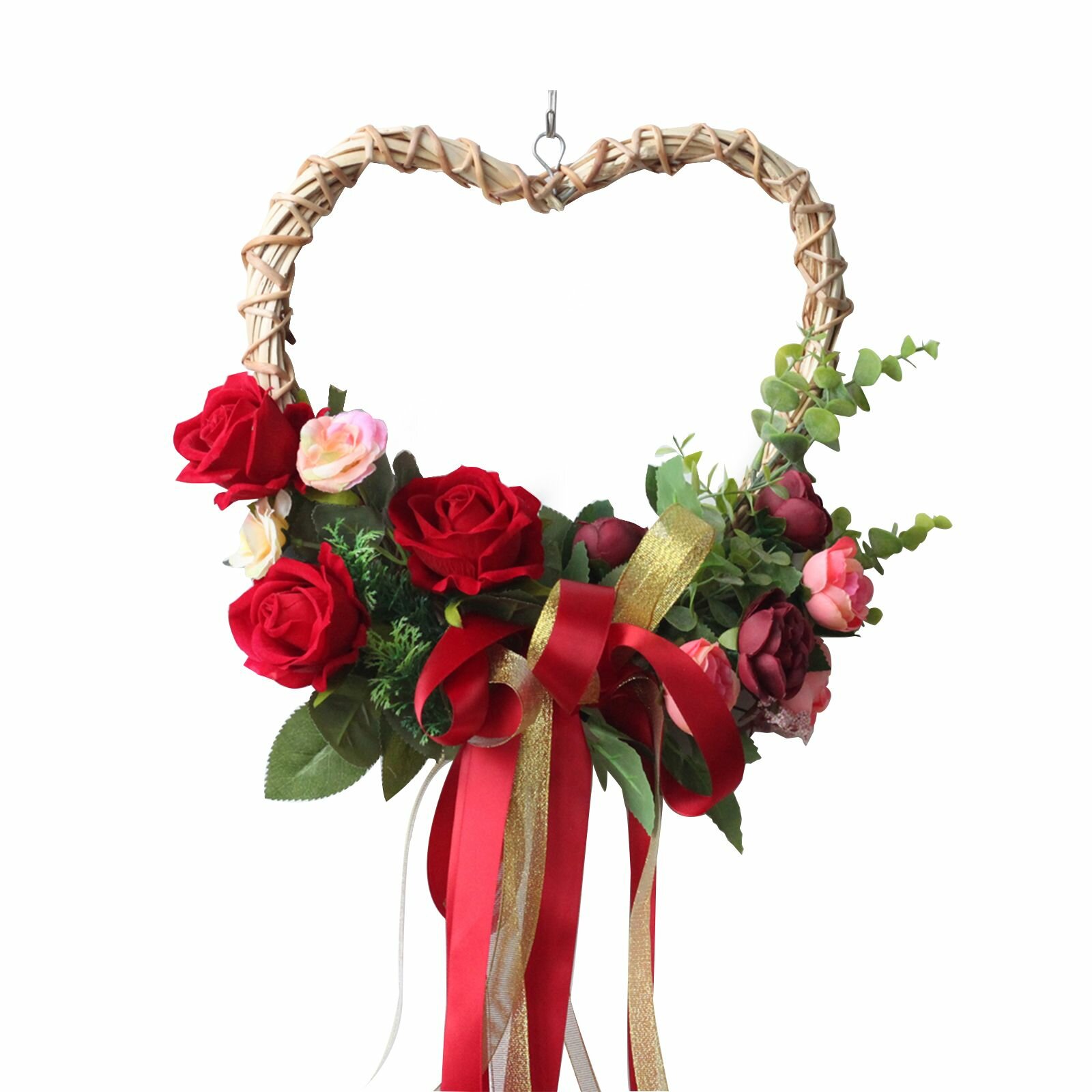 Венок в форме сердца из искусственных роз на День святого Валентина