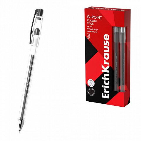 Ручка гелевая Erich Krause G-Point Stick Classic 0.38, цвет чернил черный (в коробке по 12 шт.)