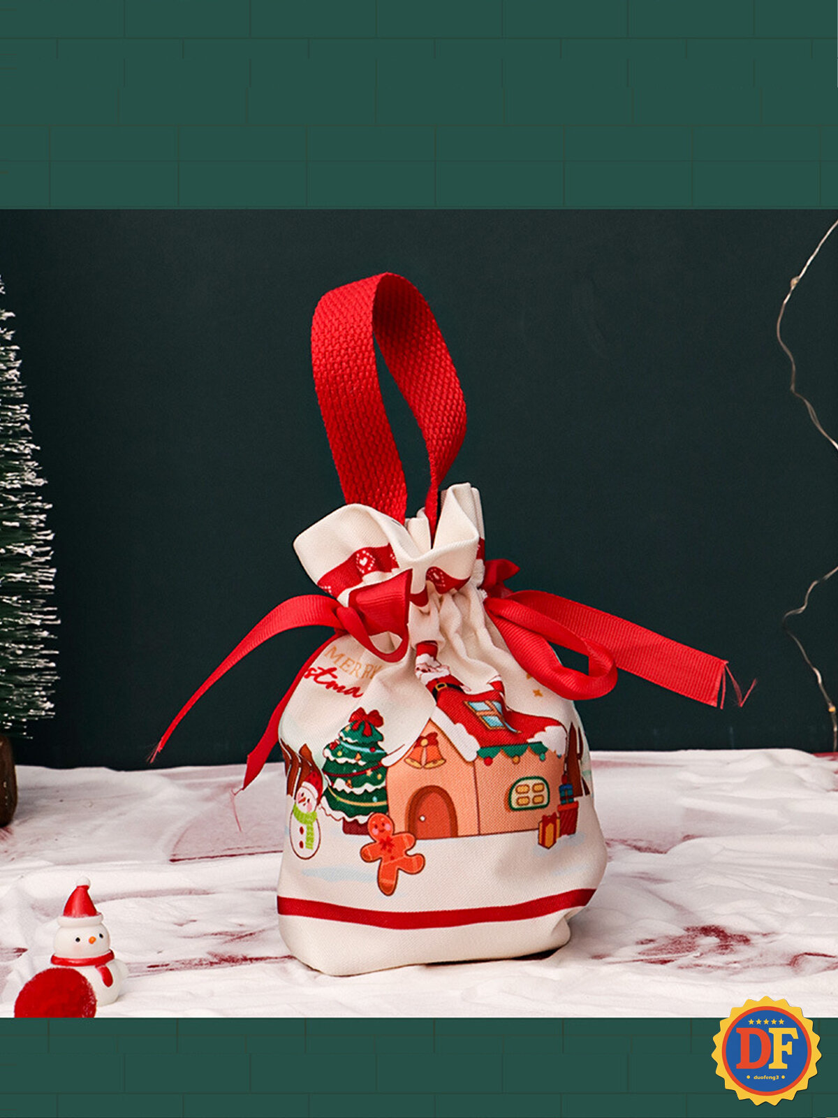 Рождественский вязаный мешочек для яблок, холщовая сумка с ручкой, подарочная упаковка, 5 шт.