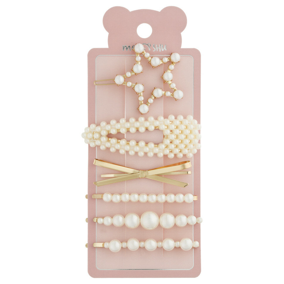 Заколки для волос MESHU, жемчужный цвет, 6шт, европодвес, 369243