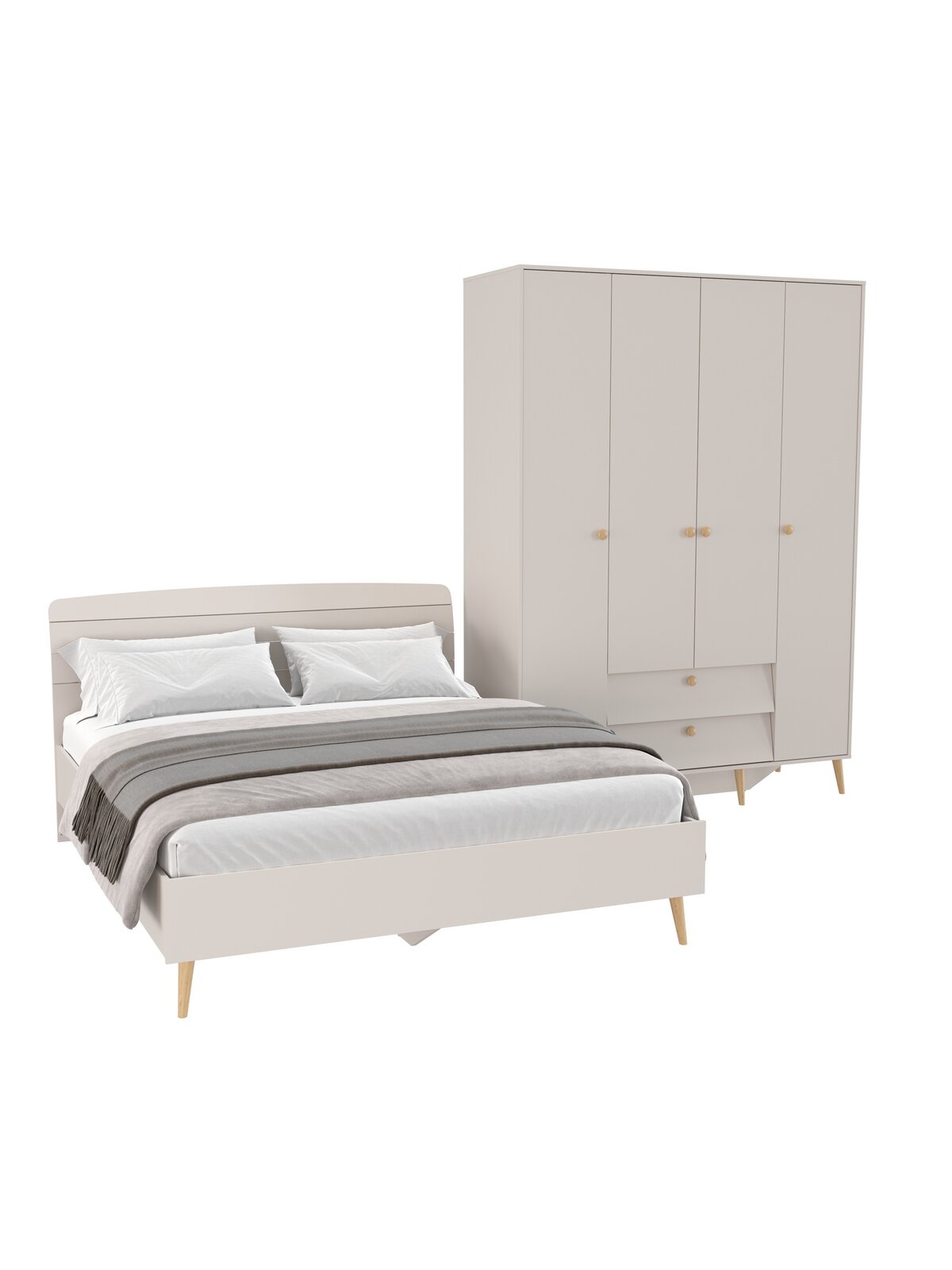 Набор мебели Афина из кровати двуспальной 11600 и шкафа 4-х дверного для одежды, кашемир серый, 2 пр.