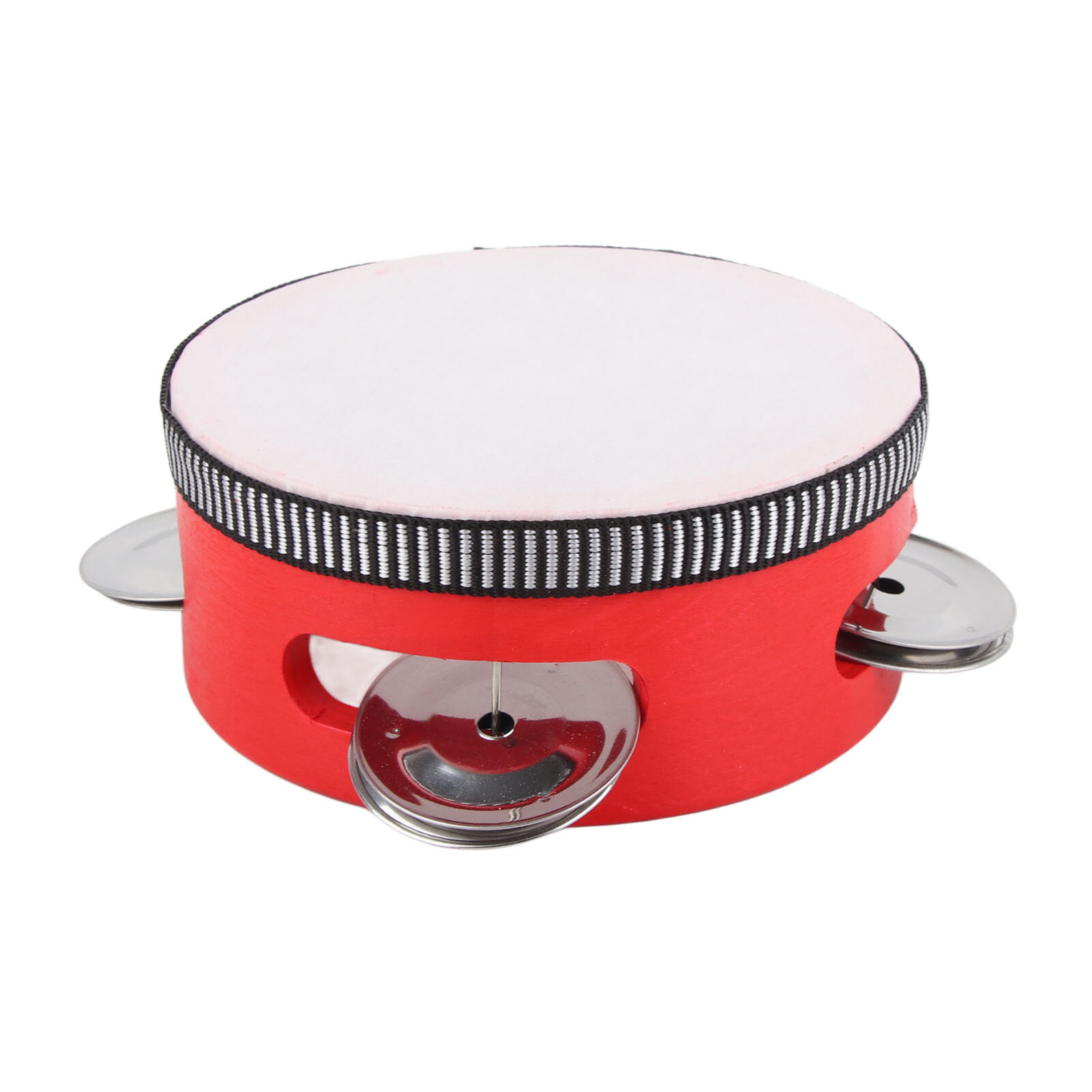 Wooden Tambourine with Jingles Hand Bell Drum Kids Educational Percussion Musical Instrument 4 Inch Red