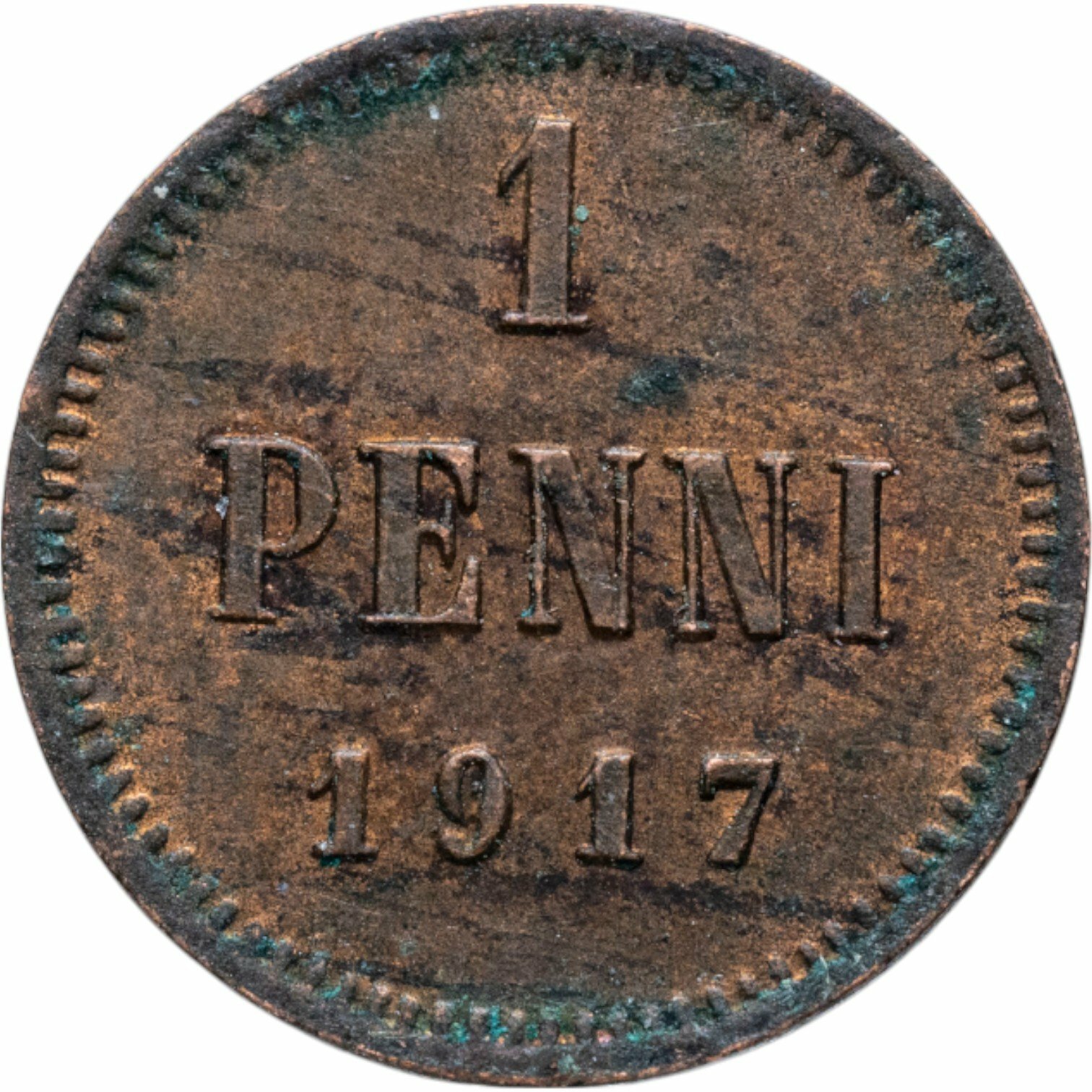 1 пенни penni 1917, монета для Финляндии, Медь, в сохранности AU