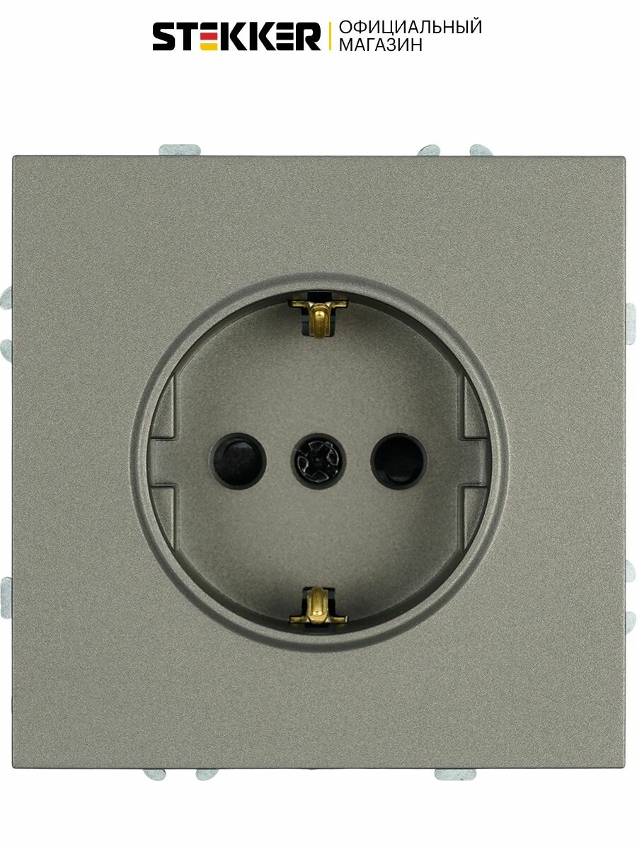 Розетка встраиваемая одинарная с заземлением, антрацит, 16А 250В, Stekker RST16-5110-09 Эмили 49932