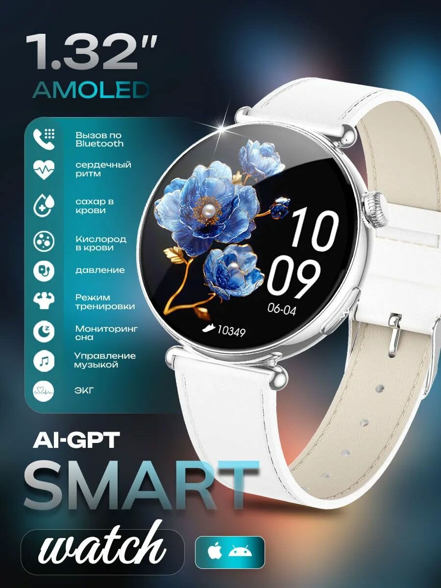 Умные часы женские наручные круглые, Smart Watch Edition 2025, для айфон/андроид, электронные ЭКГ, сахар в крови,