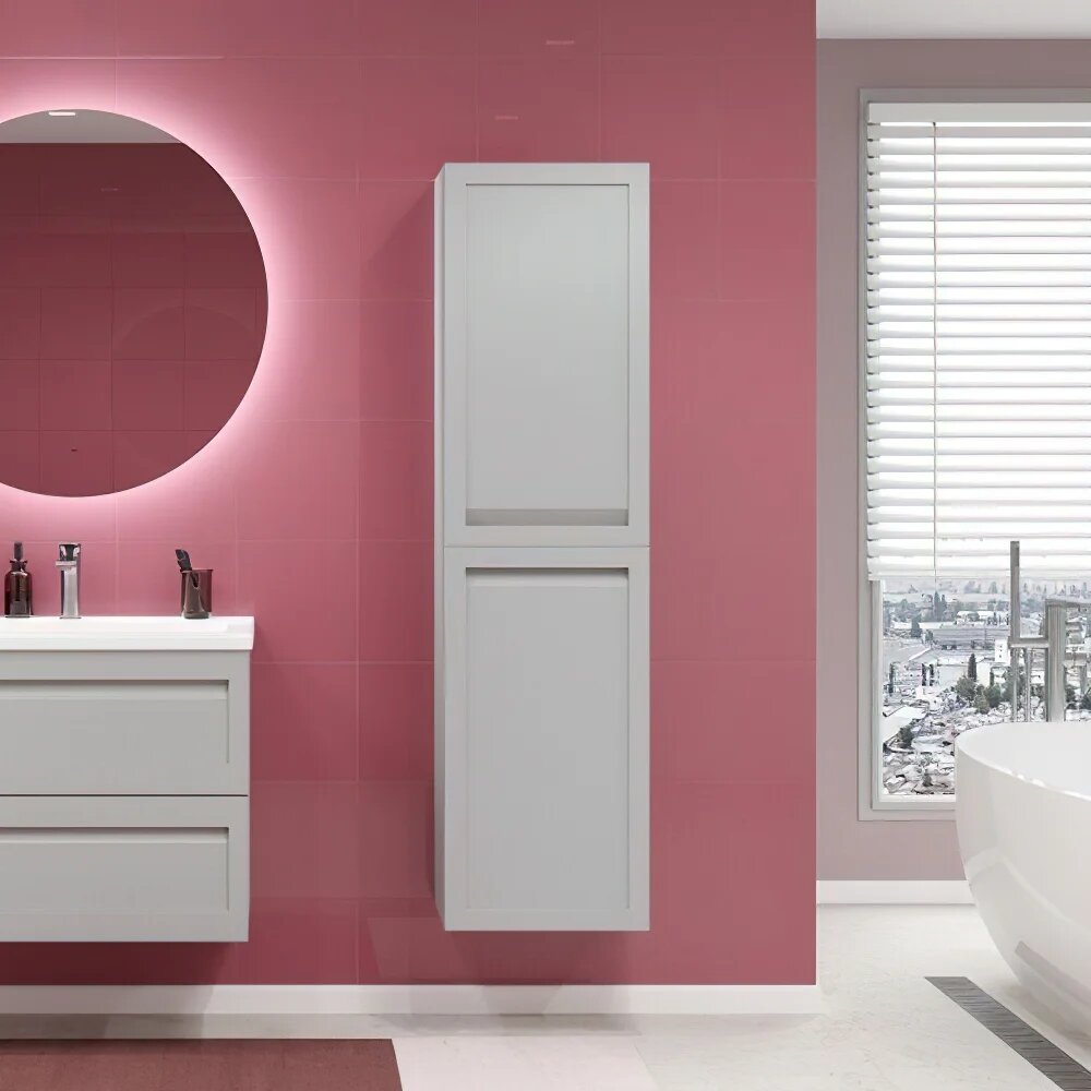 Шкаф-пенал для ванной Art&Max Платина (Platino) подвесной, 40 см, серый, матовый, с дверками, из МДФ