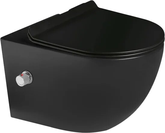 Унитаз подвесной SantiLine SL-5002MB-BD с микролифтом, безободковый, черный, без бачка, фаянсовый, антивсплеск с биде овальный