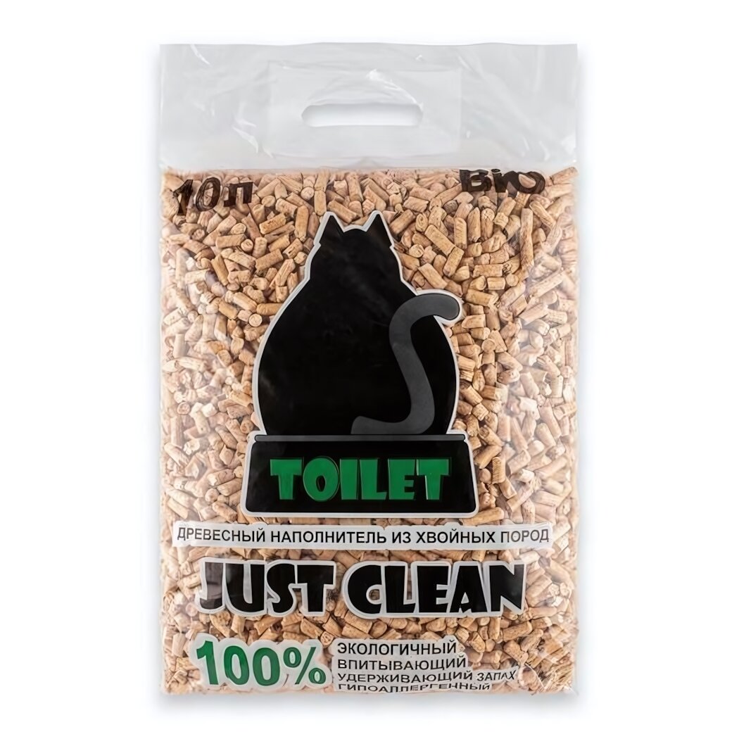 Наполнитель Just Clean древесный 10 л, экологичный, гипоаллергенный, впитывающий запахи