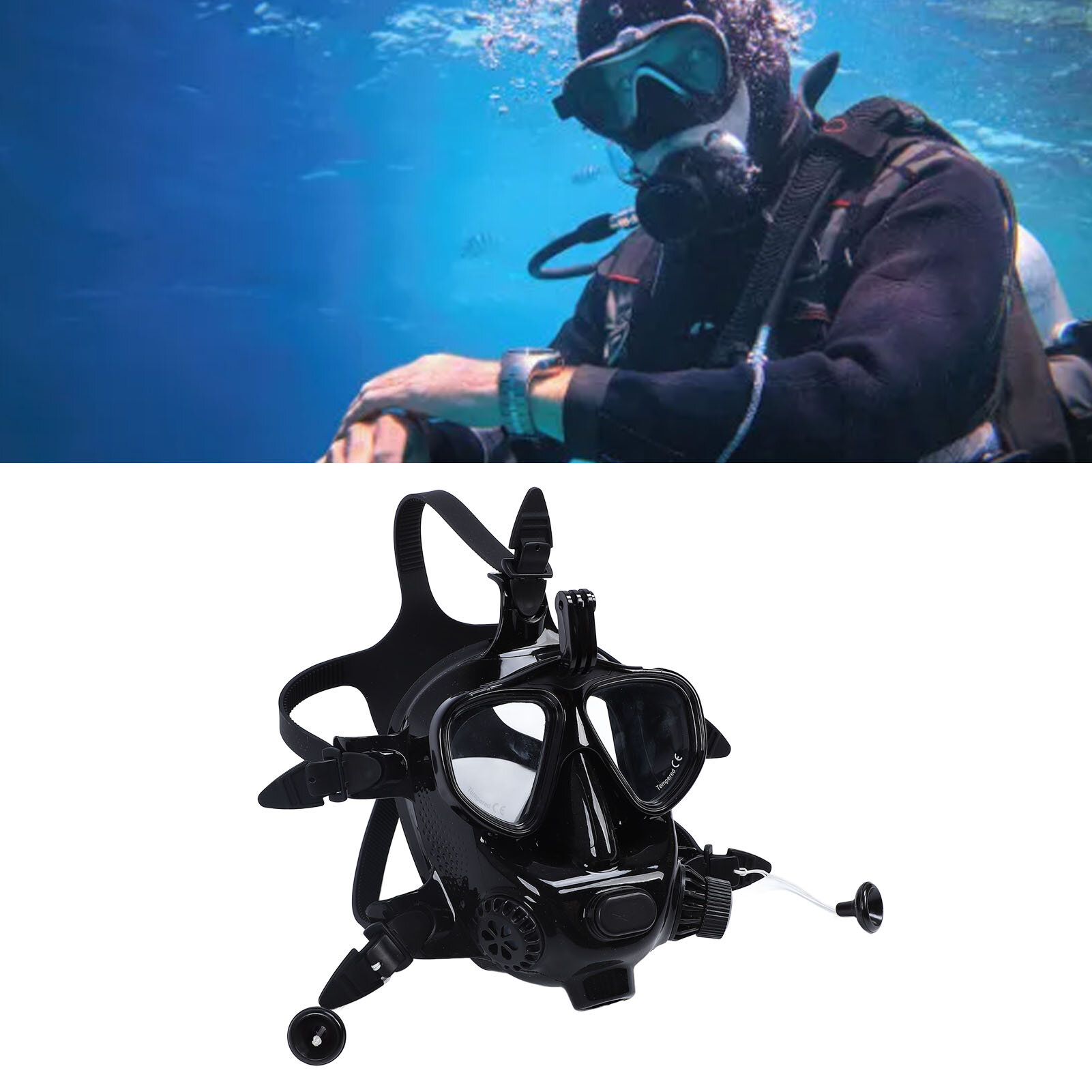 Маска для лица с трубкой и панорамным обзором на 180 градусов, регулируемая маска для дайвинга с креплением для камеры для подводного плавания
