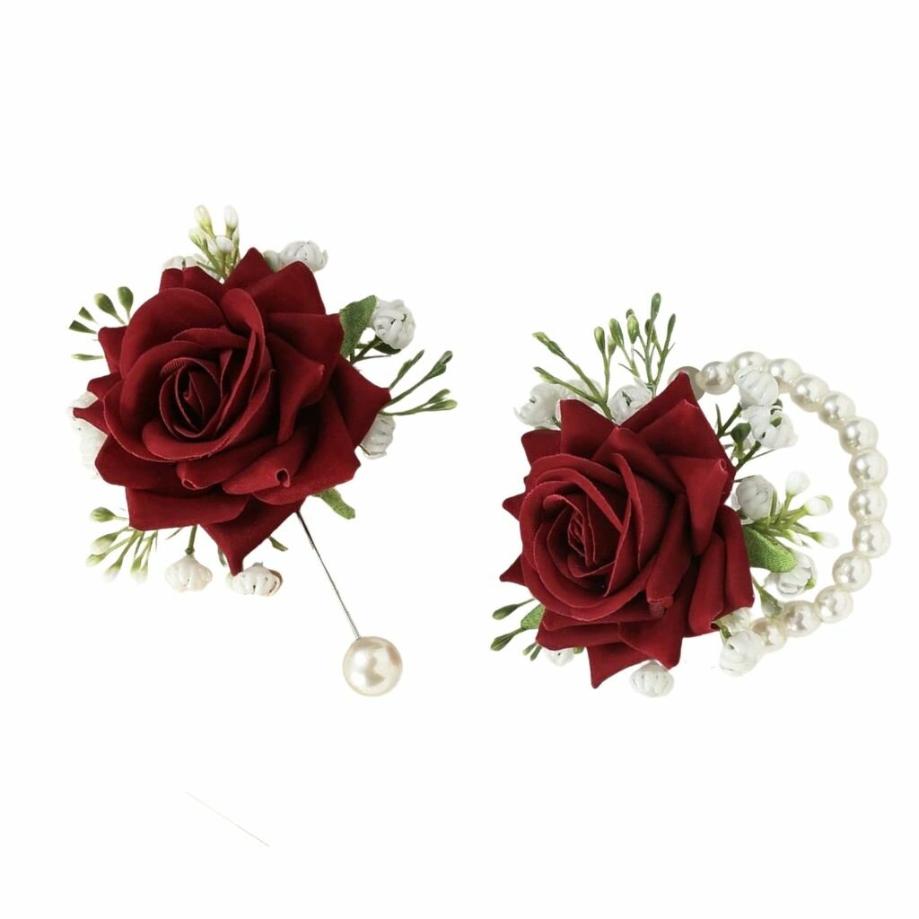 Прочные букеты и бутоньерки для свадебных фото, Кларет