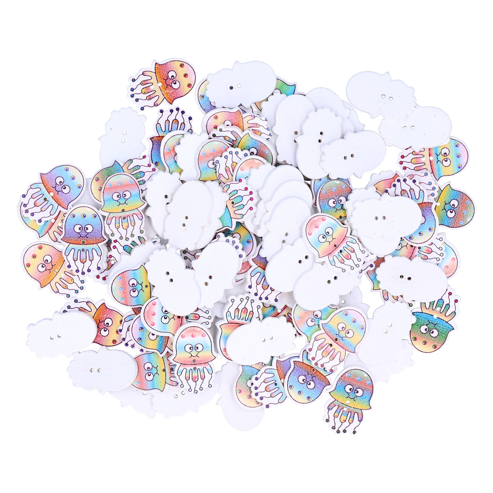 100 шт. пуговиц для самостоятельного изготовления, цветные деревянные пуговицы с рисунком медузы, аксессуар для украшения одежды.