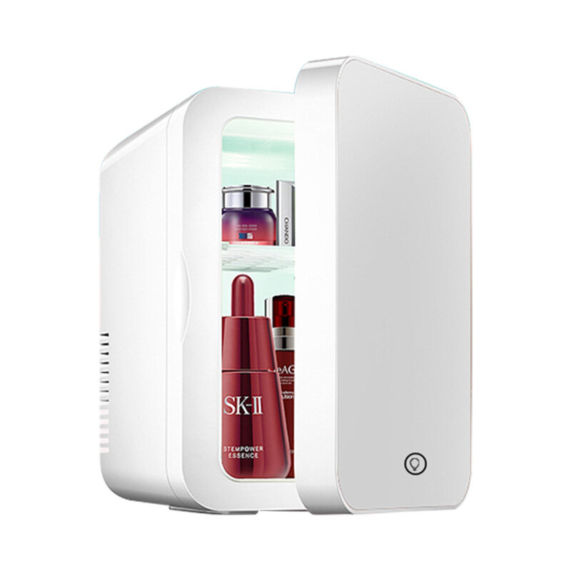 Холодильник для косметики, косметический холодильник с зеркальной дверцей со светодиодной подсветкой и регулировкой яркости, персональный косметический холодильник с функцией охлаждения и подогрева для всех косметических средств и средств по уходу за кожей