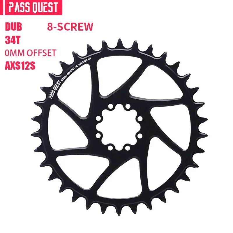 PASS QUEST Звездочка для SRAM FORCE 1 22 красная алюминиевая 12 скоростей 34T AXS