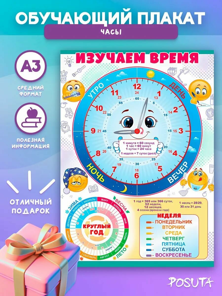 Постеры обучающие Изучаем время